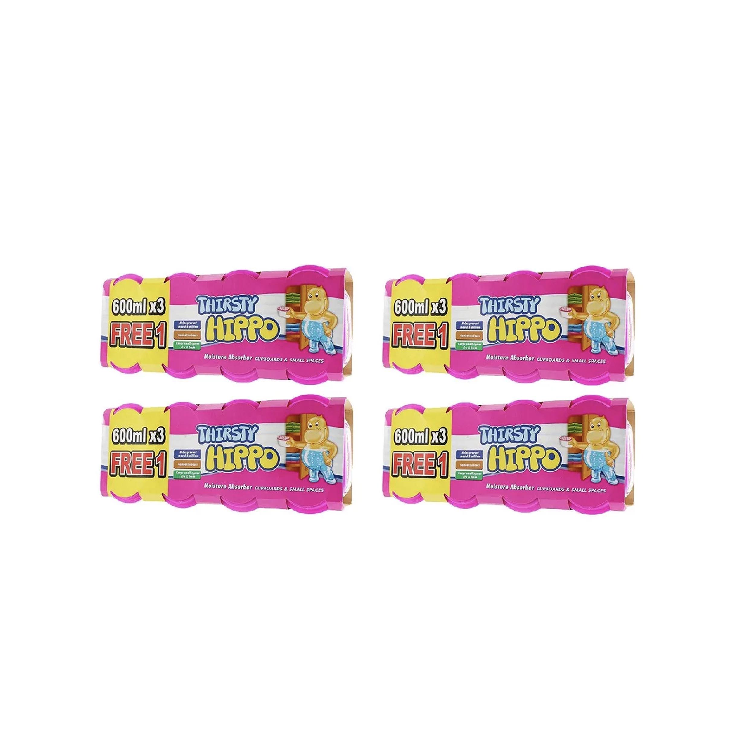 (Bundle of 4) Thirsty Hippo Dehumidifier Moisture Absorber 3+1 600ml ...