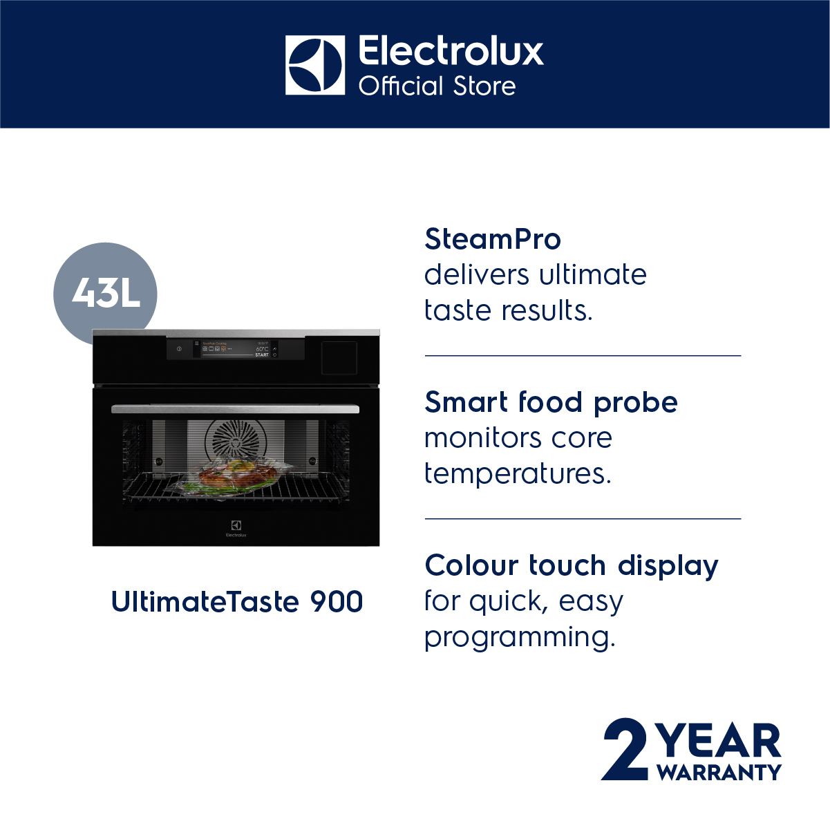 Electrolux KVAAS21WX 60cm UltimateTaste 900 Built-in Compact Steam Oven 43L Capacity 2-Year ...