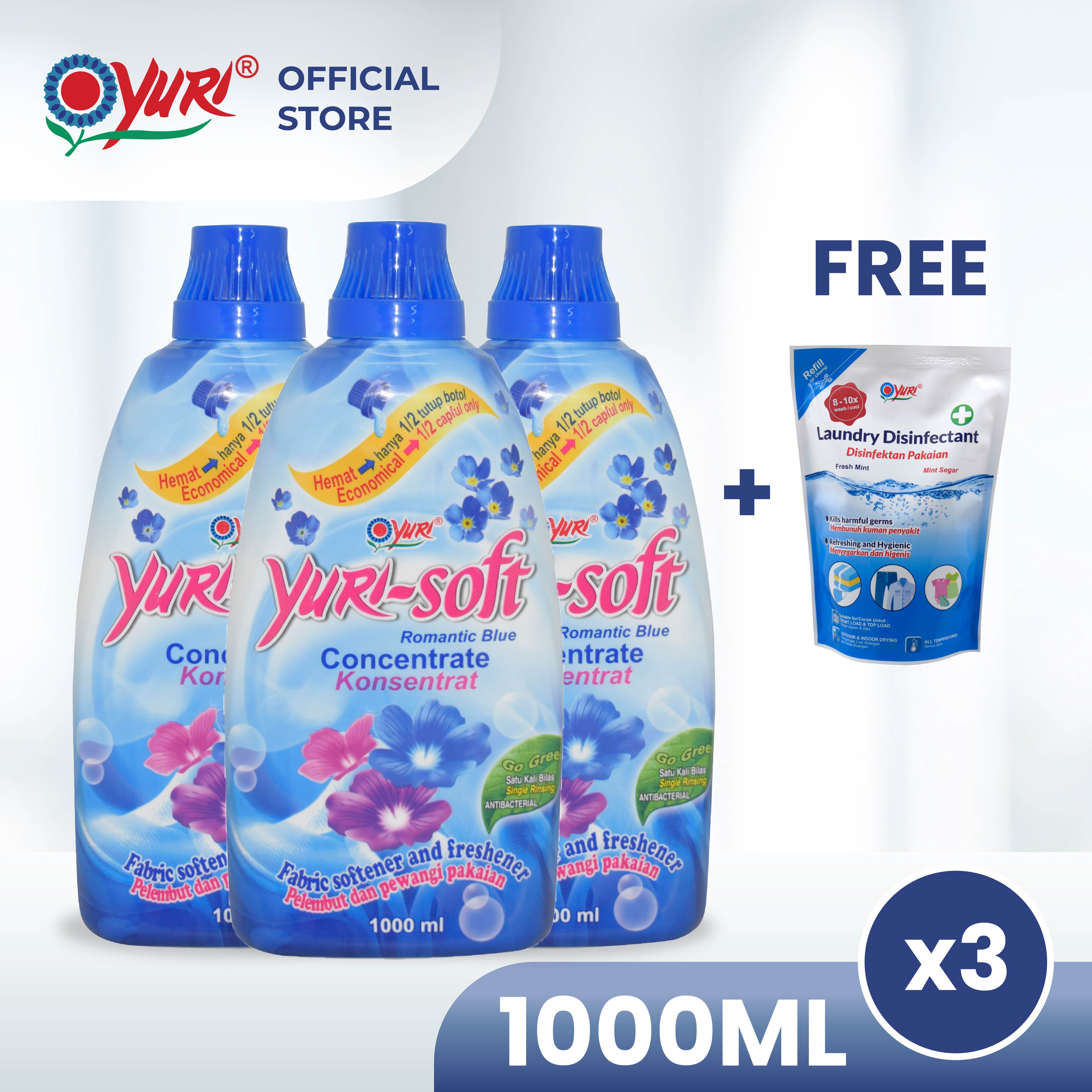 [Bundle of 3] Yuri-soft Concentrate Fabric Softener 1L x3 + Free Laundry Disinfectant 410ml ...
