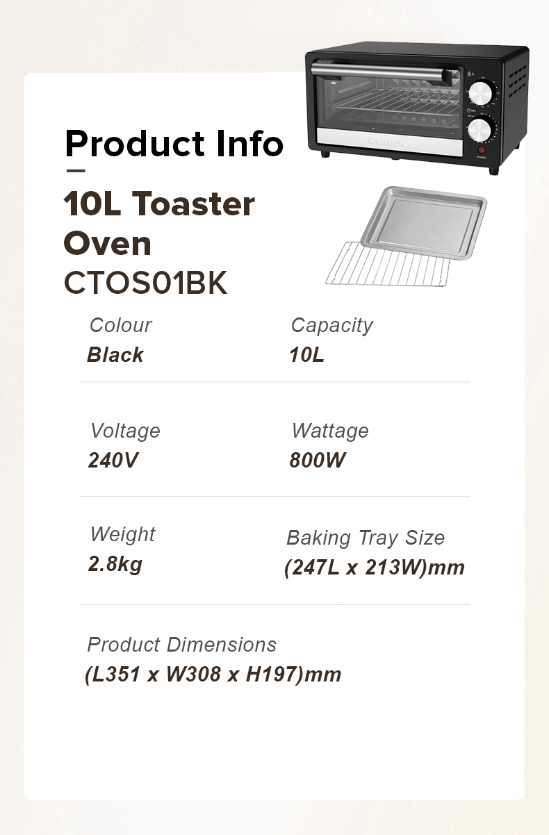 Cornell 10L Compact Toaster Oven with 4 Heating Elements CTOS01BK ...