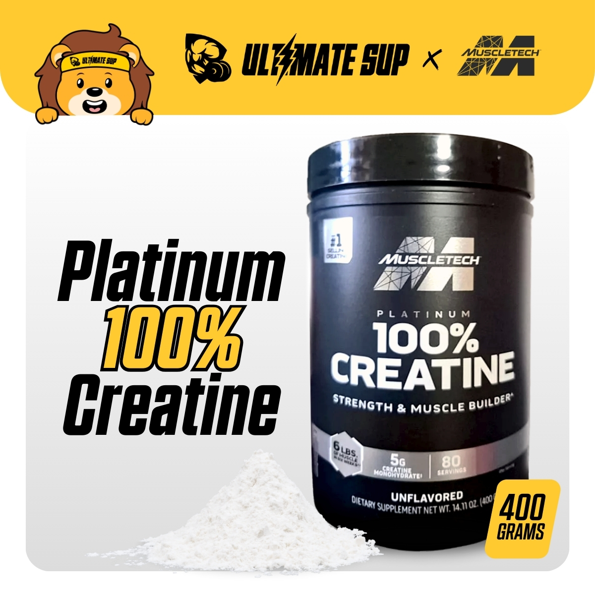 Muscletech, Platinum 100% Creatine, Essential Series, Strength & Muscle ...