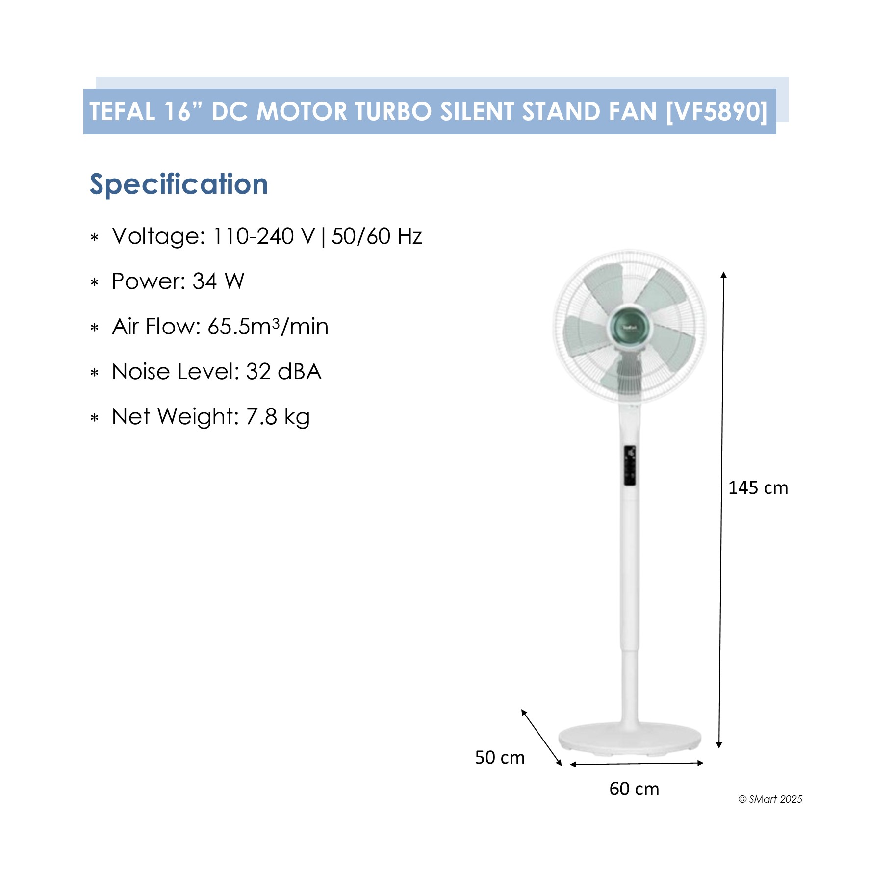 Tefal 16" Turbo Extreme Silence DC Motor Stand Fan [VF5890] | Shopee ...