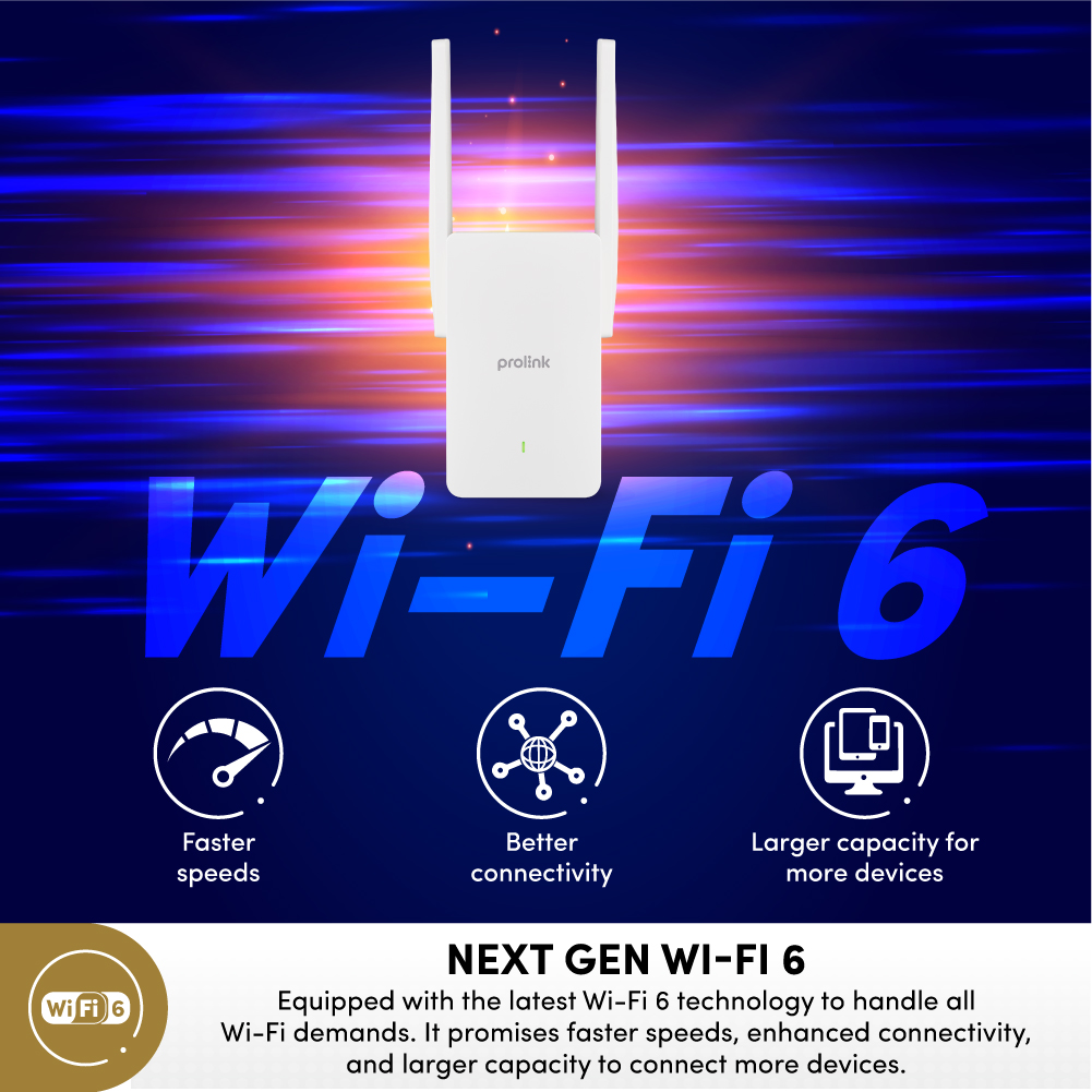 NEW Prolink Wifi6 AX1500 dual-band 2.4Ghz 5Ghz Wi-Fi Extender - Works ...