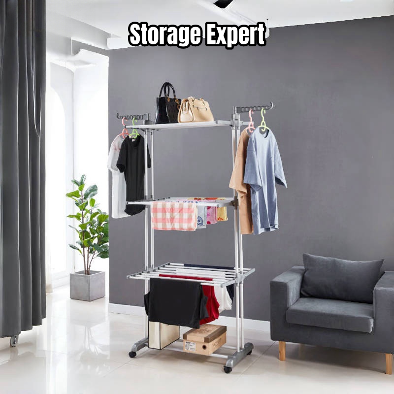 [SG Stock]Foldable Drying Rack With Wheels Korea Style Multifunctional ...