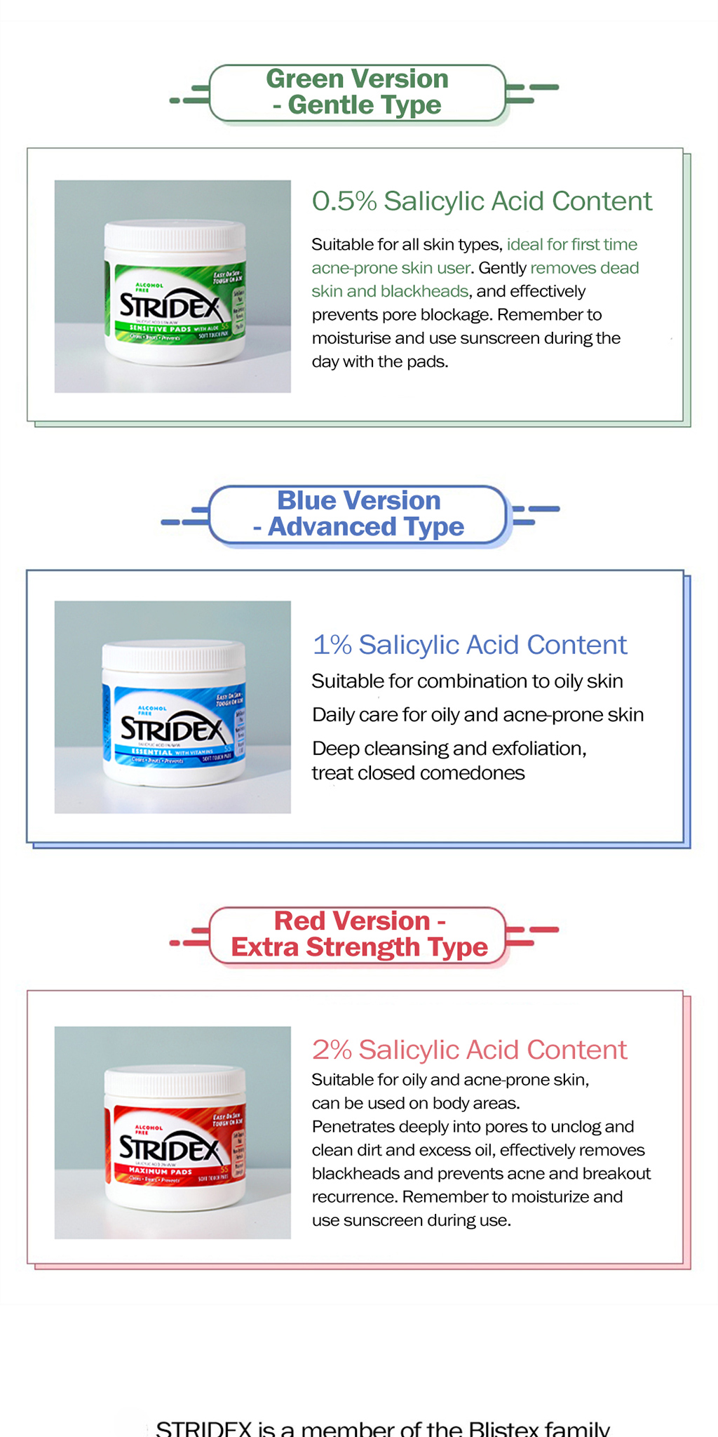 Stridex Acne Control Pads with Salicylic Acid (Sensitive / Maximum /Vitamins ) 55s | Shopee ...