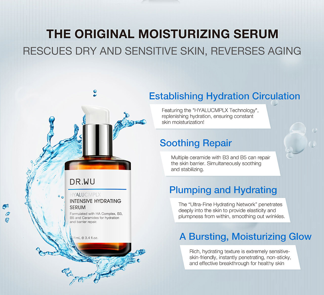 [DR. WU] Hyalucmplx Intensive Hydrating Serum 101ml Jumbo Size-Beyond Hydration, Repair ...