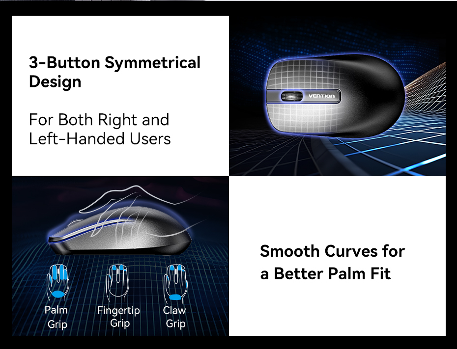 Vention High Performance Wireless Wired USB Mouse Optical Sensor 1200 ...