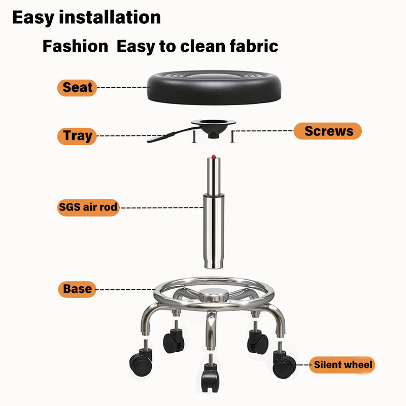 Adjustable Height Swivel Round Stool Chair With Wheels PU Leather Soft ...