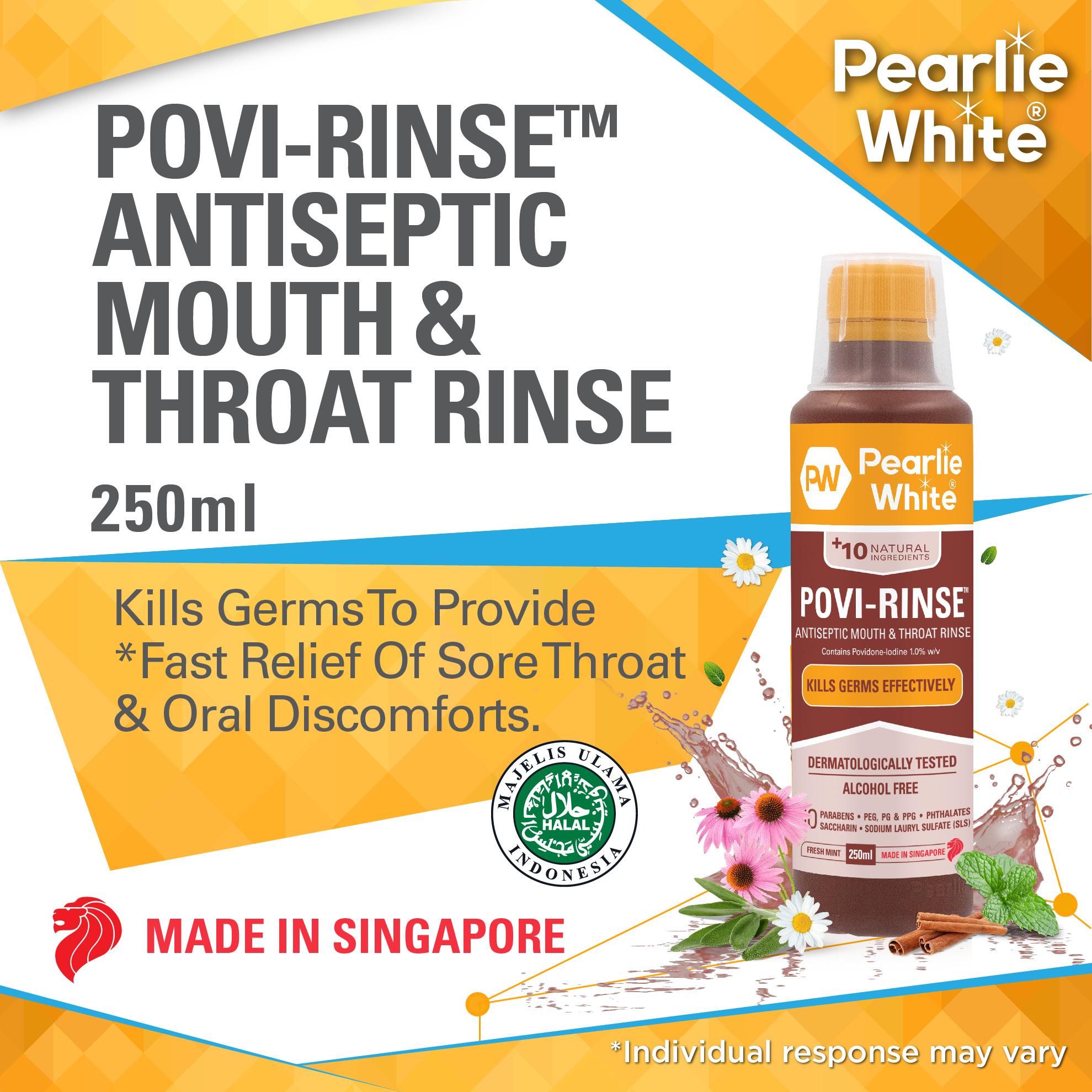 Pearlie White Povi-Rinse Antiseptic Mouth & Throat Rinse 250ml ...