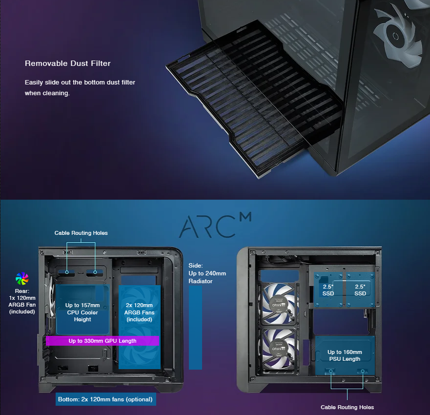 Tecware ARC M ARGB - Black / White (CPU+GPU temp display) come with 3 ...