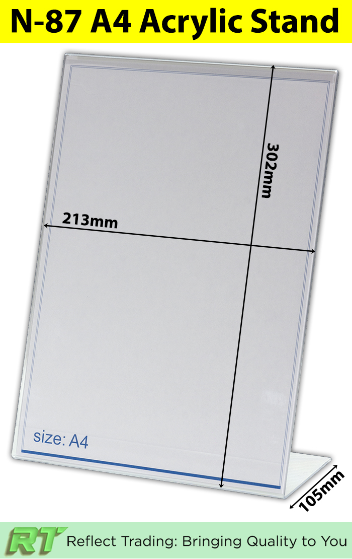 N-87 L-Shape Acrylic Stand in A4 size, portrait mode display for ...