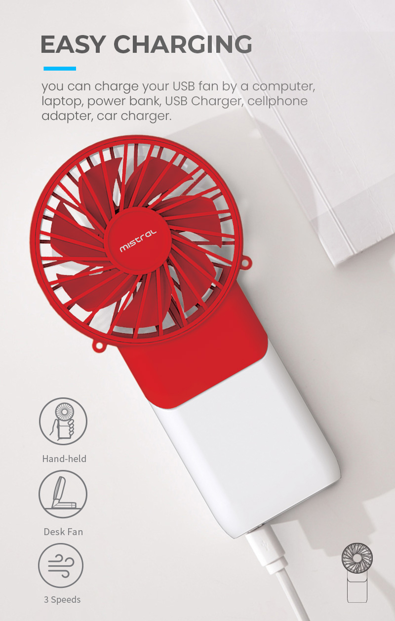 Mistral Mimica Cool Breeze Rechargeable USB Fan MRF500-RW - Red White ...