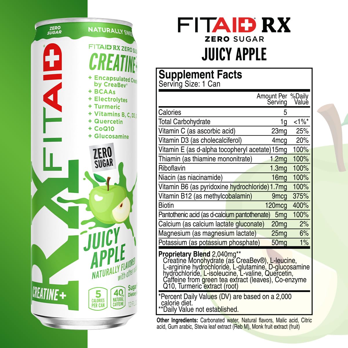 FITAID RX Zero Sugar Creatine + BCAA Pre Workout & Recovery Energy ...
