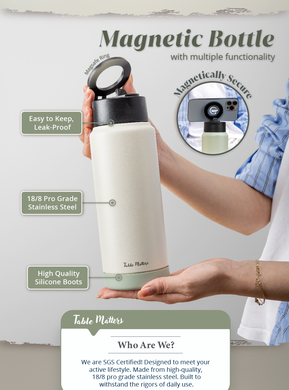 Table Matters - MAGSTIC -700ml iPhone Magsafe Compatible Thermal Water ...