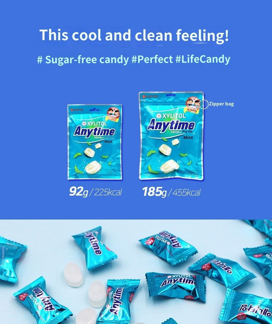 [Lotte] Anytime Xylitol Sugar-Free Milk Mint Flavor 92g / 185g - Fresh ...