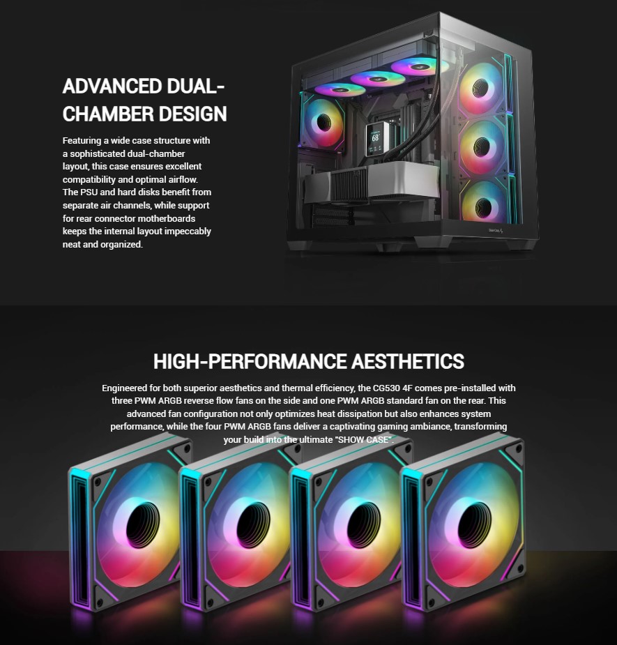 DEEPCOOL CG530 4F ATX DUAL TEMPERED GLASS CHAMBER TG ATX FISHTANK CASE ...