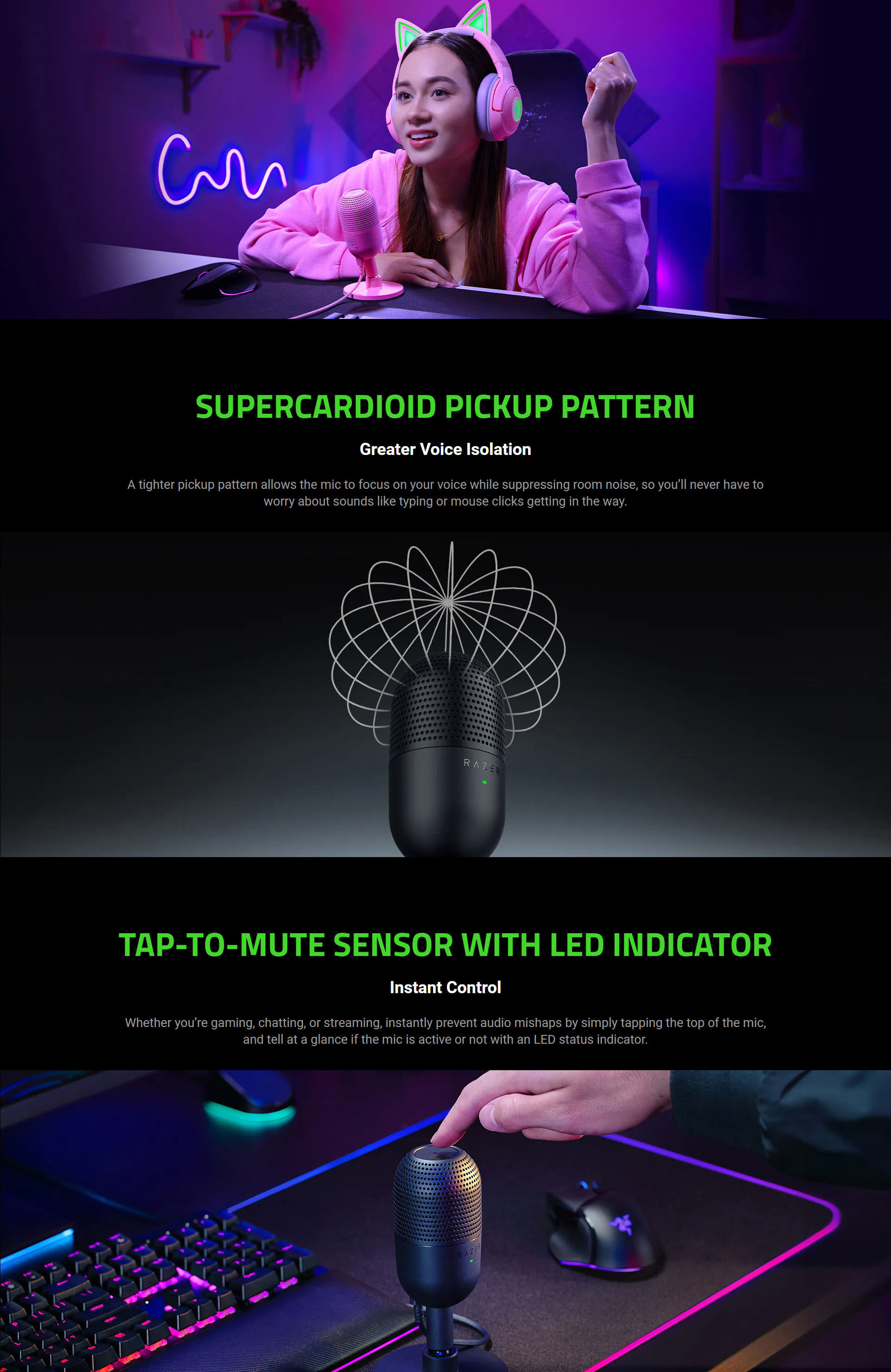Razer Seiren V3 Mini Ultra-Compact USB Mic (Black/White/Quartz ...