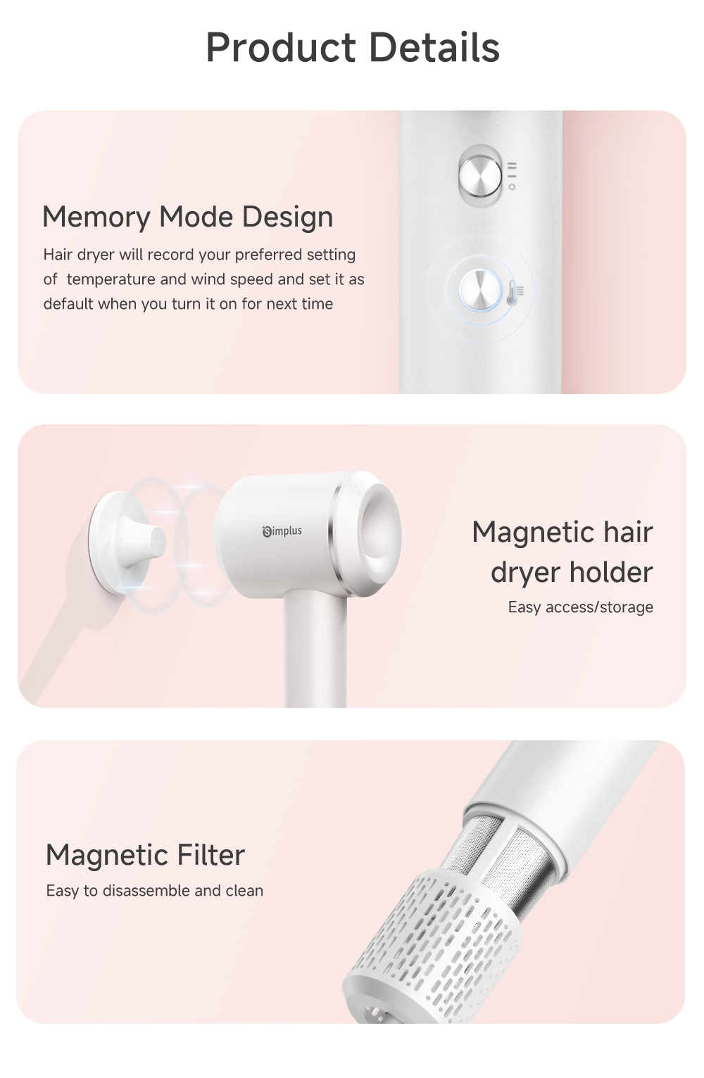 Simplus Ultra High Speed Hair Dryer 63.3M/S Airflow 110000Rpm 1400W 400 ...