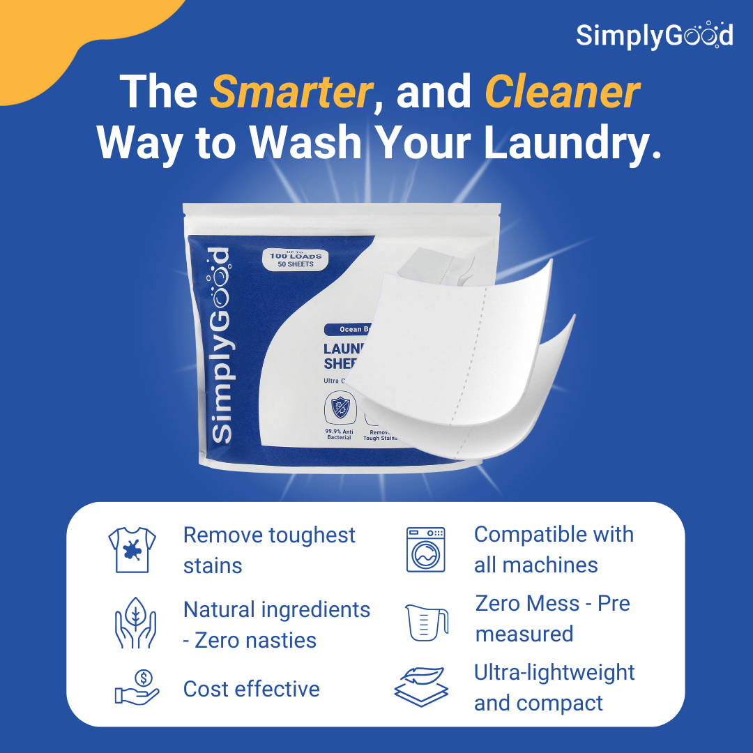 SimplyGood Laundry Detergent 50 Sheets [Anti-bacterial, Natural, Low ...