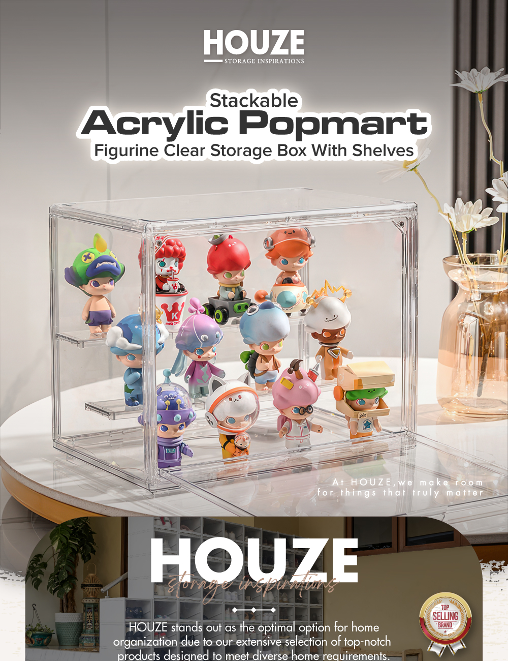 HOUZE - Stackable Acrylic Popmart Figurine Clear Storage Box With ...