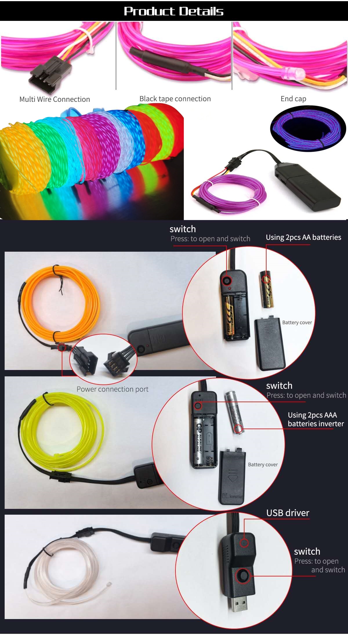 Running Light EL Wire Neon Light Strip Chasing LED Light String Neon ...