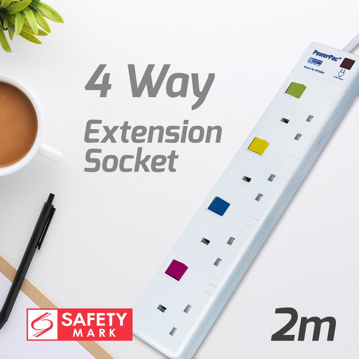 PowerPac Extension Socket Extension Cord, Power Cord, Power Extension 4 ...