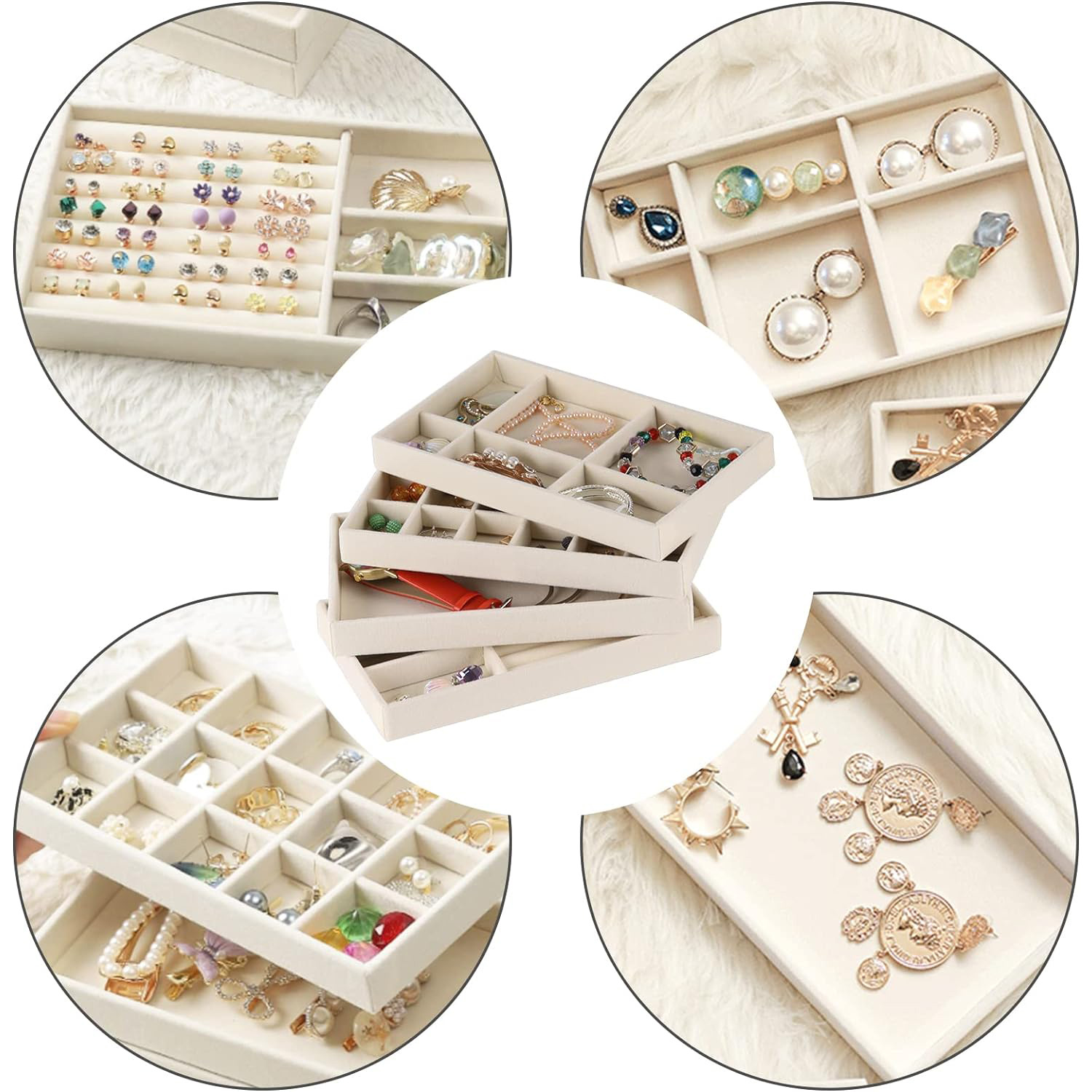 Hicus SG 18 Compartment Jewelry Box Velvet Ring Earrings Empty Plate ...