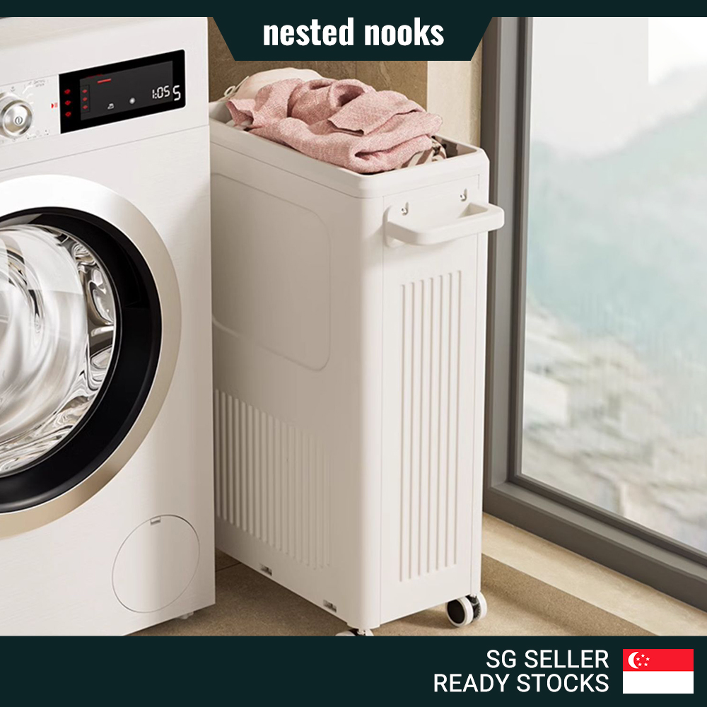 Flip Top Large Laundry Basket with Wheels Handle Slim Laundry Clothing ...