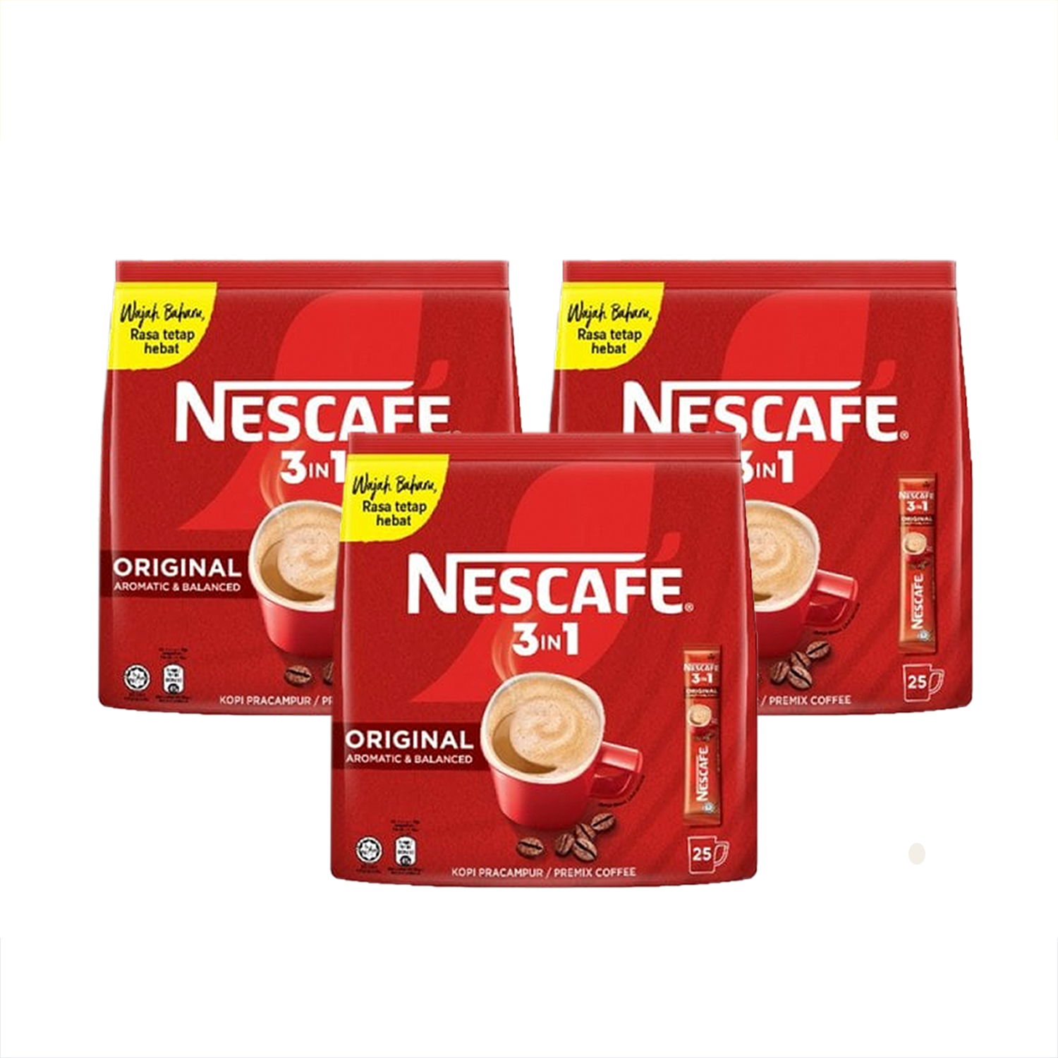 (Bundle of 3) Nescafe Original 3 in 1 Instant Coffee (25 sticks x 18g ...