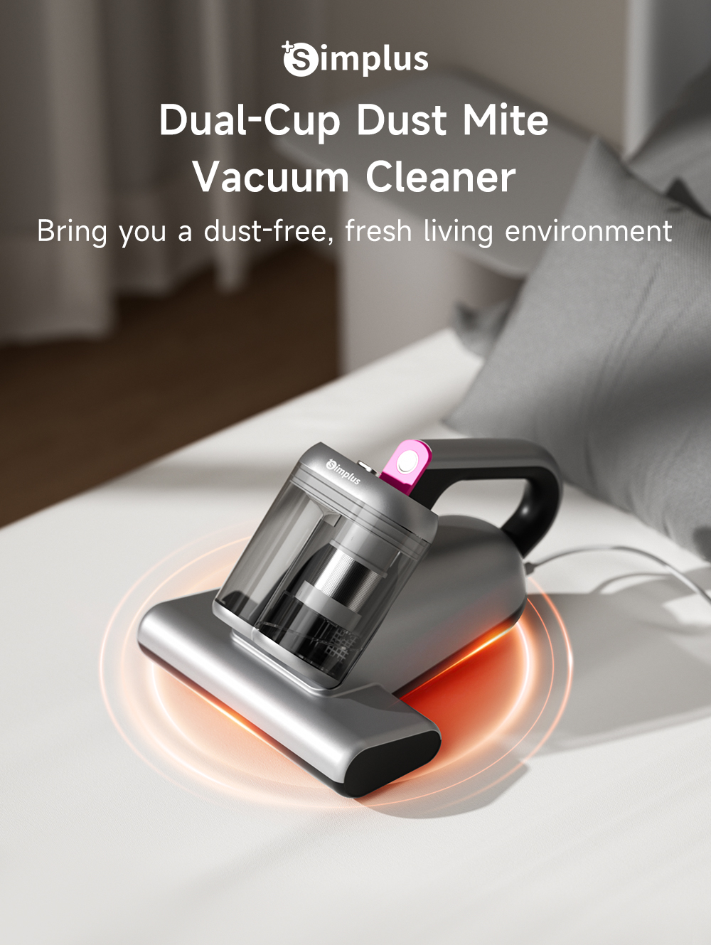 Simplus Dust Mite Vacuum Cleaner | UV Light | 55°C Hot Air | 14,000rpm Tapping | Dual Cup Design ...