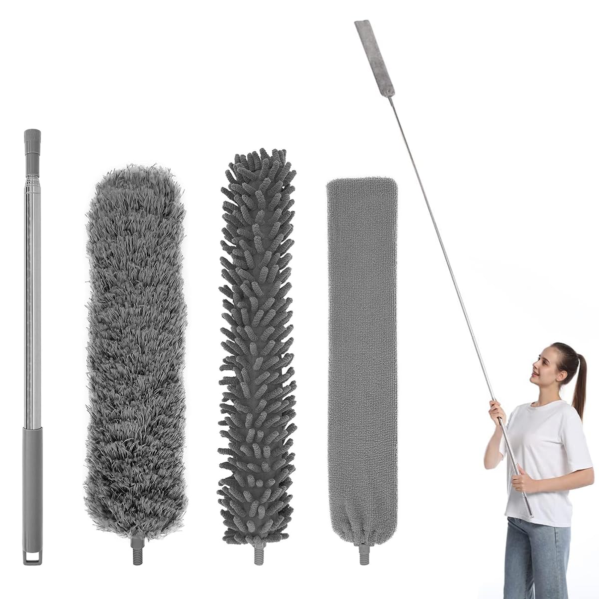3 in 1 Microfiber Duster Set with Bendable Heads and Extendable Handle ...