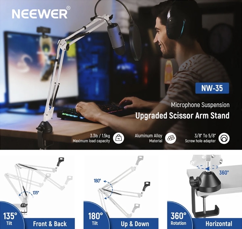NEEWER NW-35 Suspension Boom Scissor Mic Arm Stand,Micphone arm ...