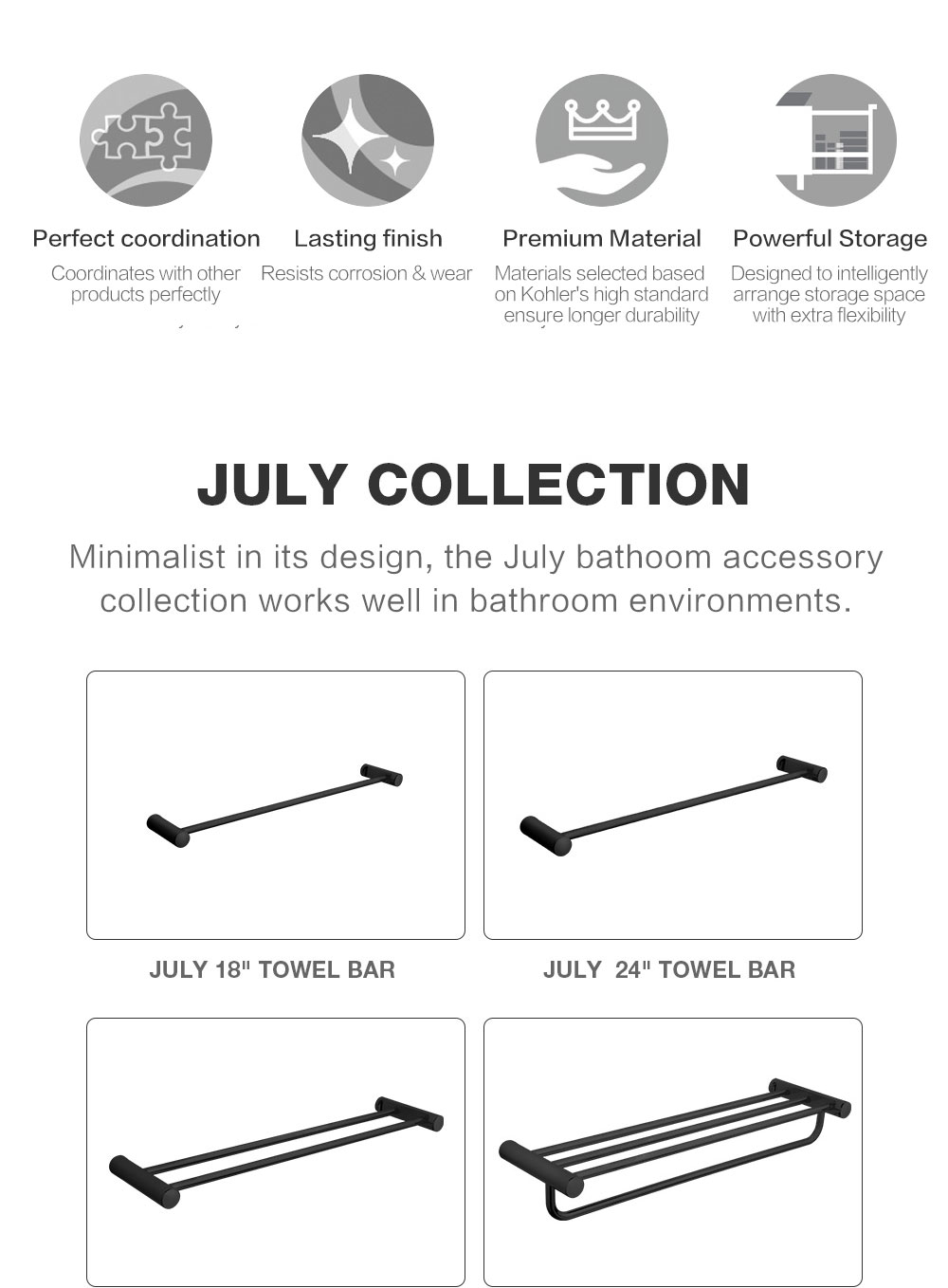 KOHLER July 24" Towel Bar, Polished Chrome K-45396T-CP / Matt Black K ...