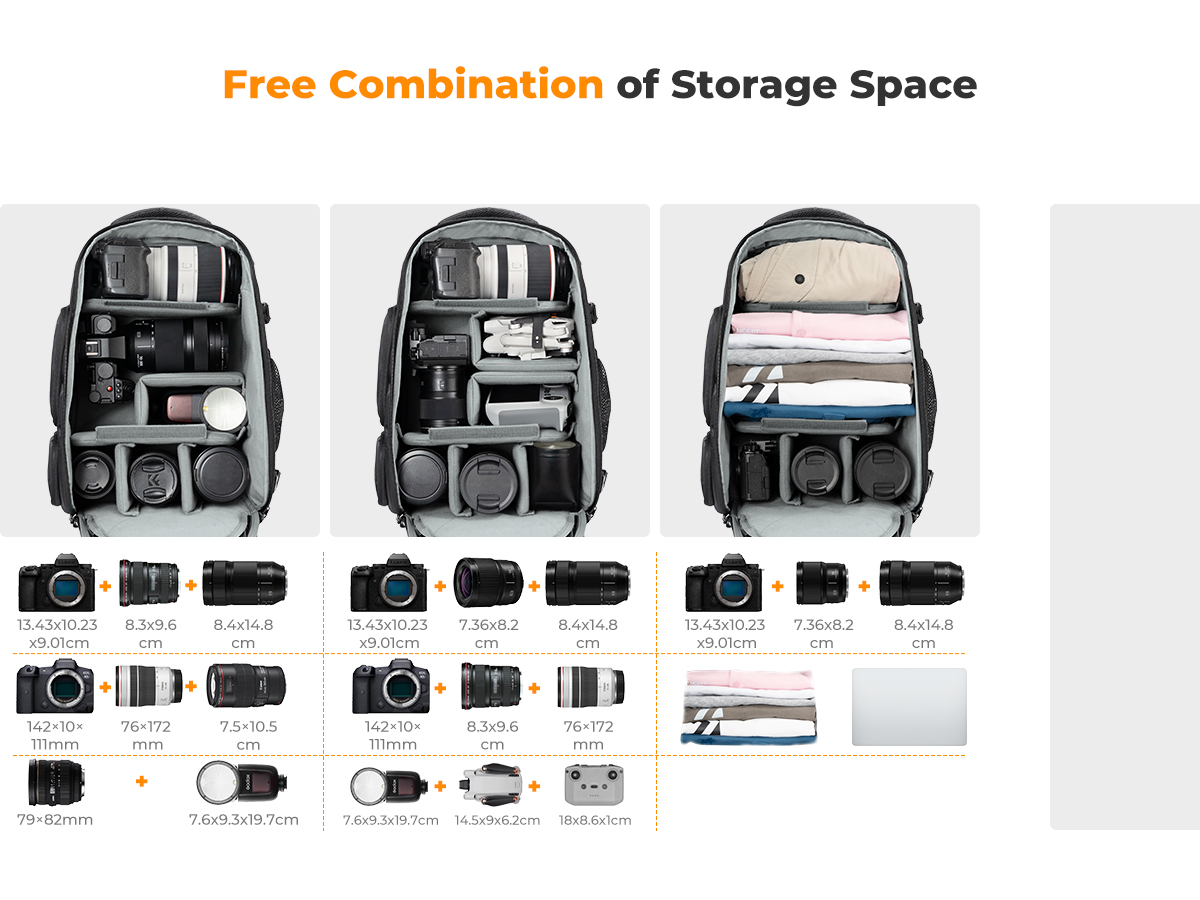 K&F Concept 26L Waterproof Camera Backpack Laptop Bag–Front&Side Quick ...