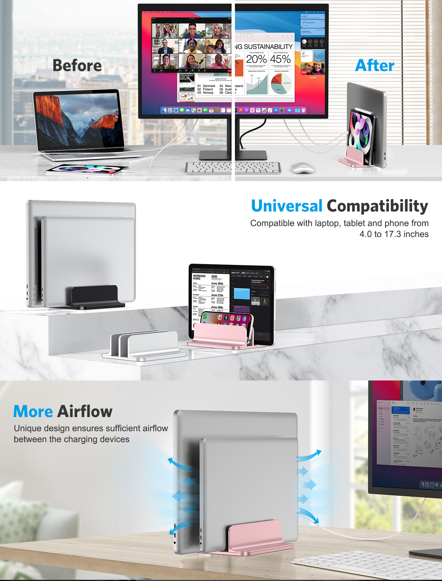 Aluminium Vertical Laptop Stand, Double Desktop Stand Holder with ...