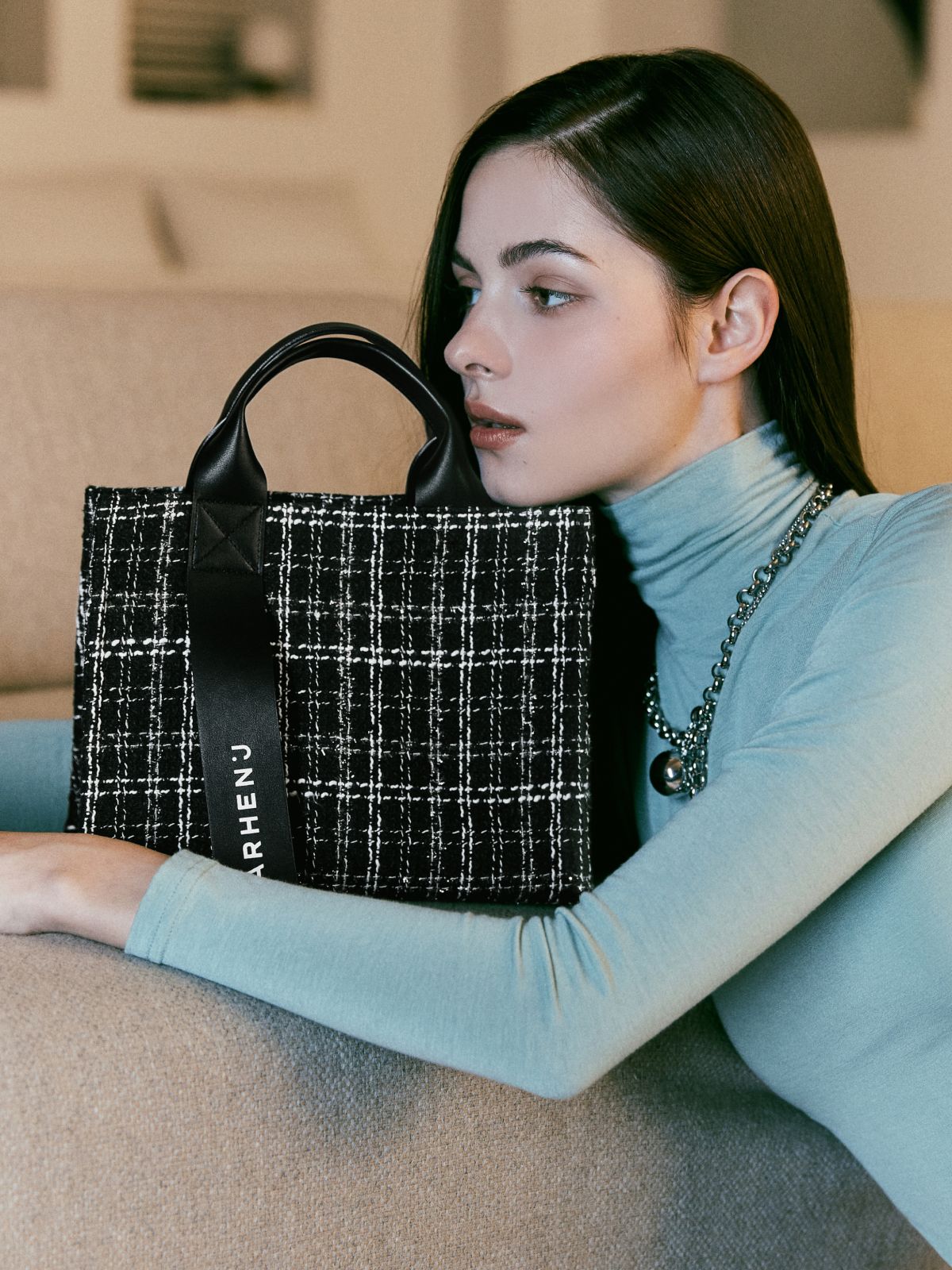 MARHEN.J Rico Mini Tweed Tote shoulder bag MJ24PP11RCMNTBK | Shopee ...