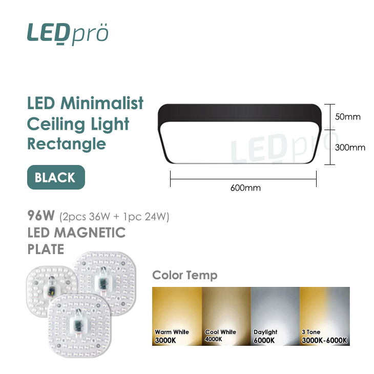 LED PRO LED Ceiling Light 600MM 60W/72W/96W/120W/140W Rectangle Ceiling ...