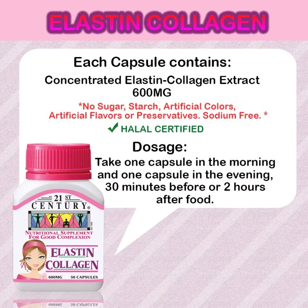21ST CENTURY Elastin Collagen Nutritional Supplement Capsules for Good ...