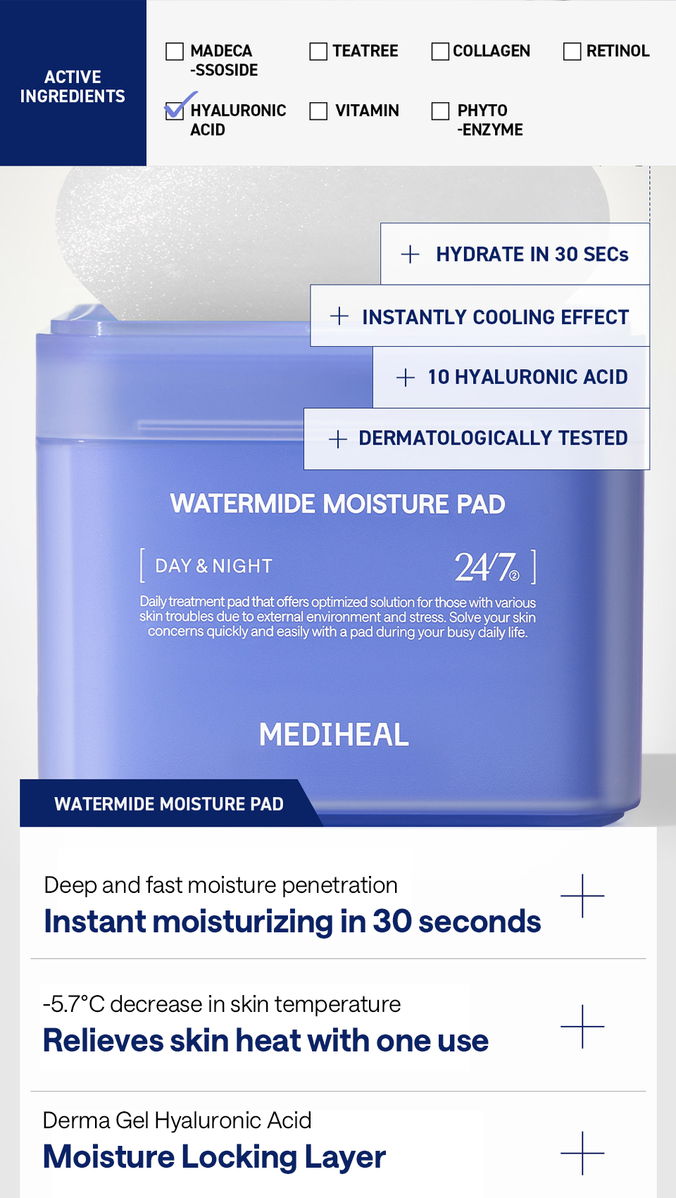 MEDIHEAL Watermide Moisture Pad 100 Pads, Hydrate and Cool (as seen on ...