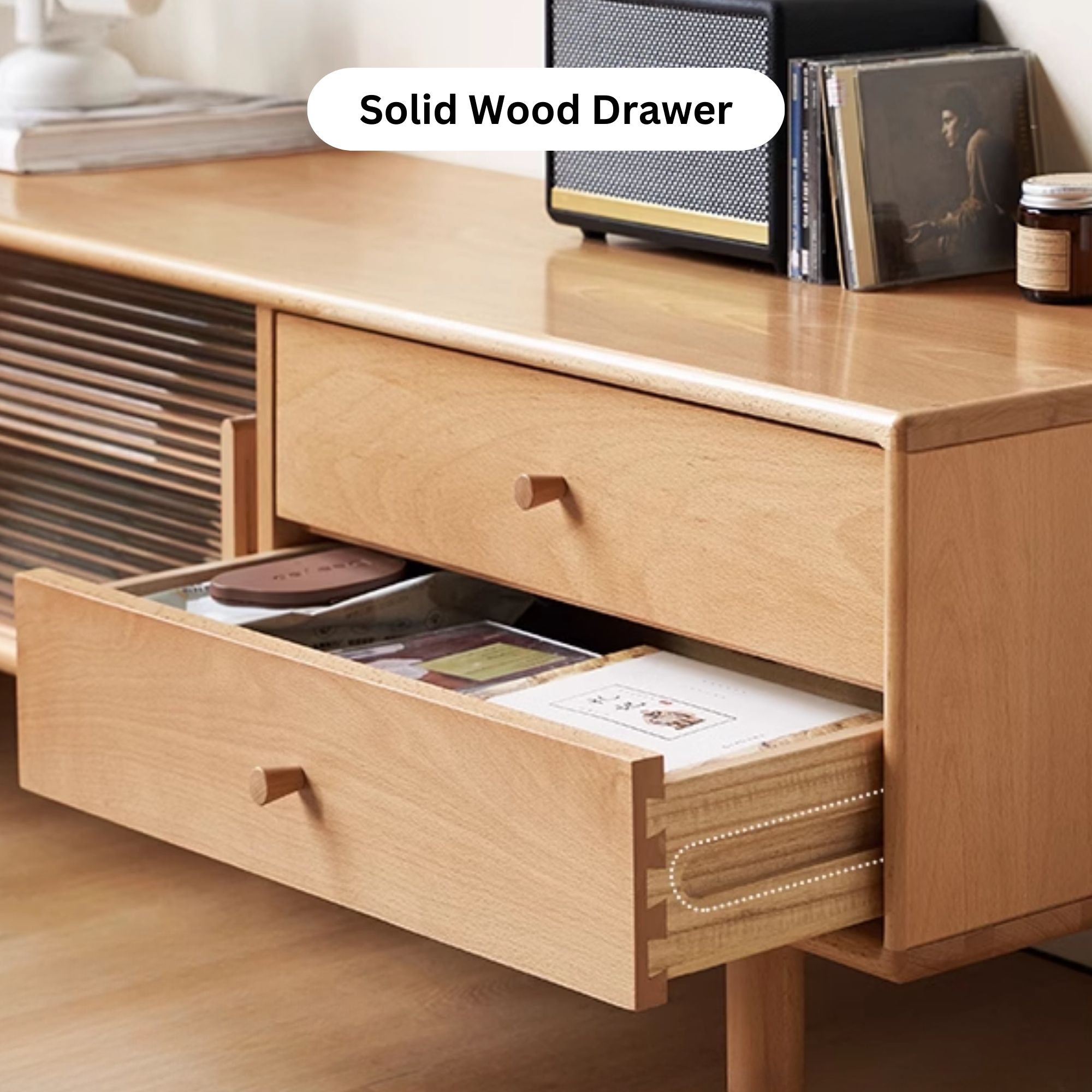 Cozylant Tracy TV Console / Solid Beech Wood TV Cabinet / Natural Wood ...