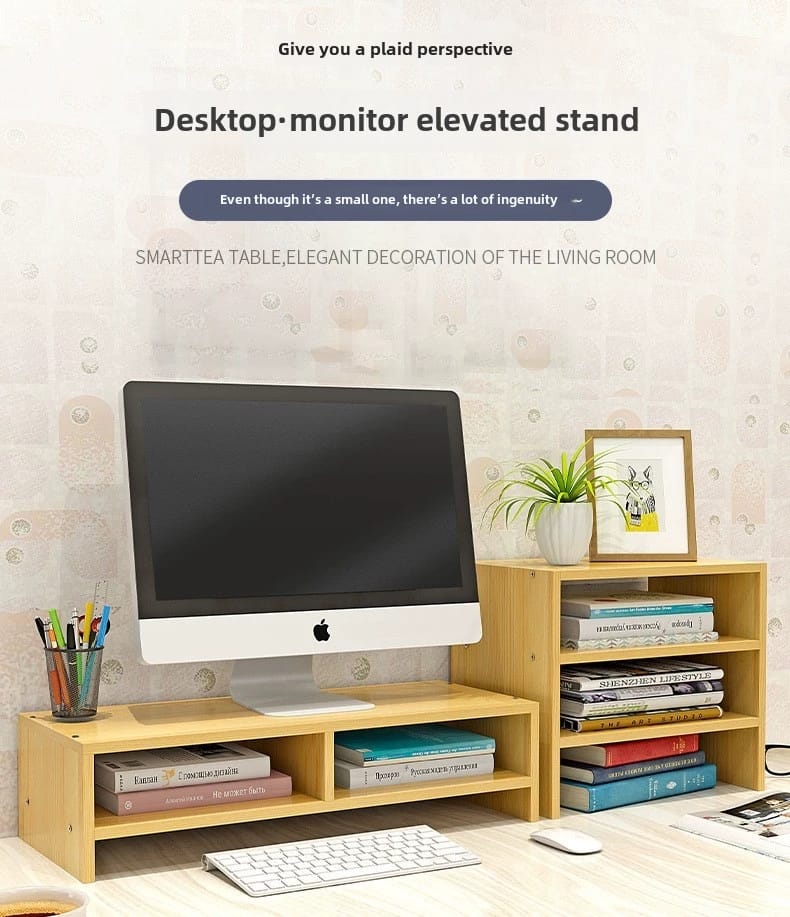 Wooden Monitor Riser Stand – Desktop Shelf with Storage | Ergonomic ...