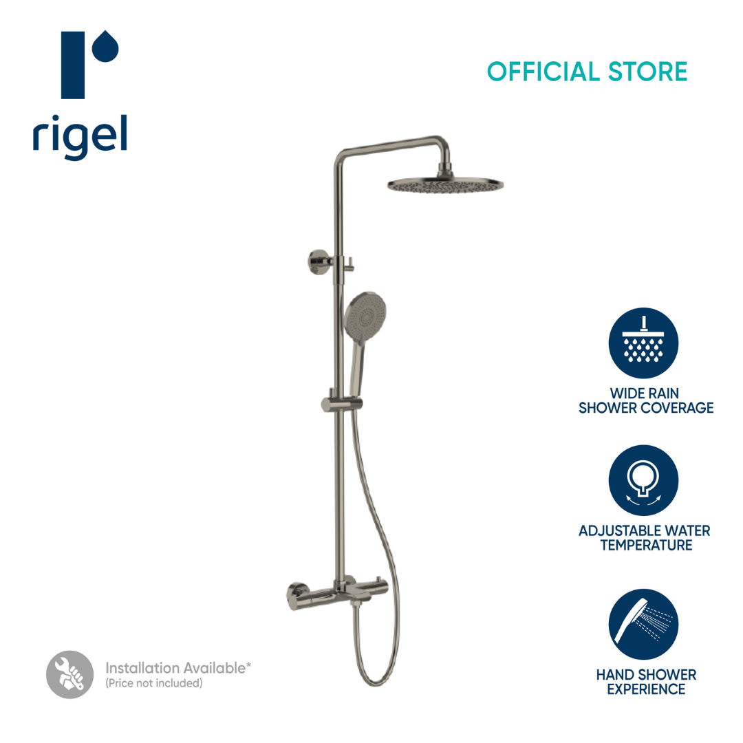 RIGEL Thermostatic Brushed Nickel Rain Shower Set TSME14418T (BrNK ...