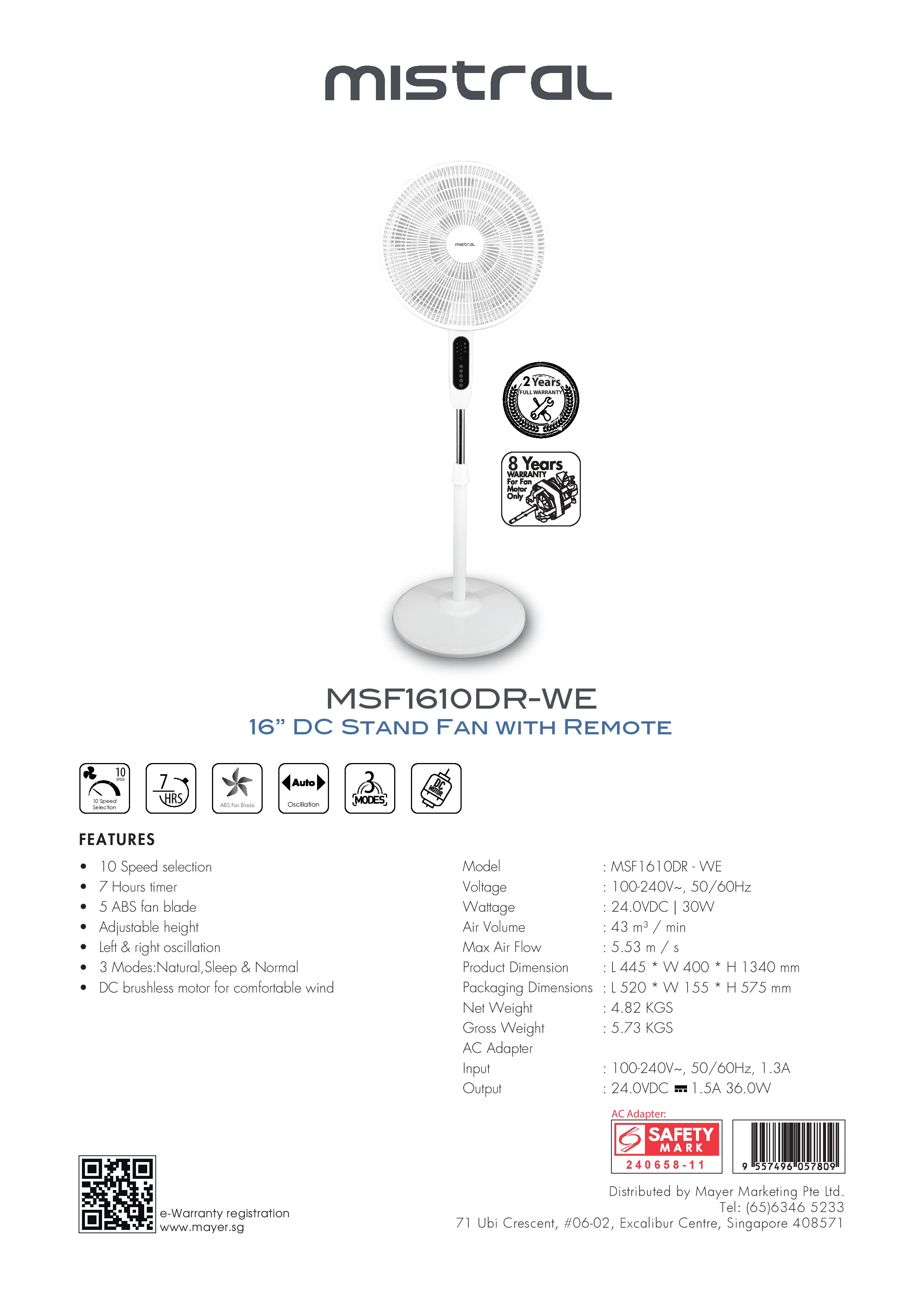 Mistral MSF1610DR DC Stand Fan with Remote 16 Inch | Shopee Singapore