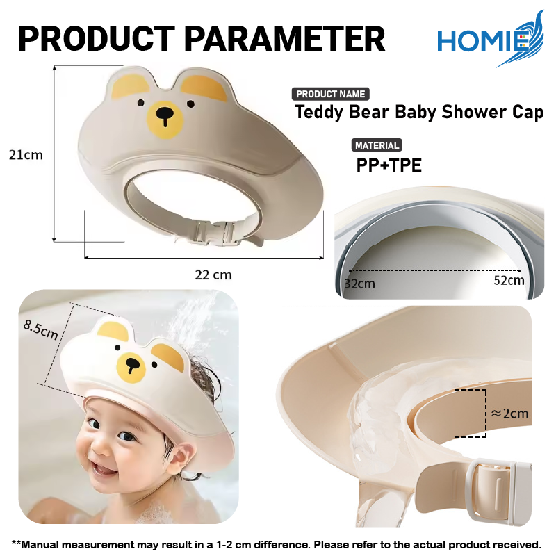 HOMIE Teddy Bear Baby Shower Cap/Waterproof Bath Cover Ear Protect/Dual ...