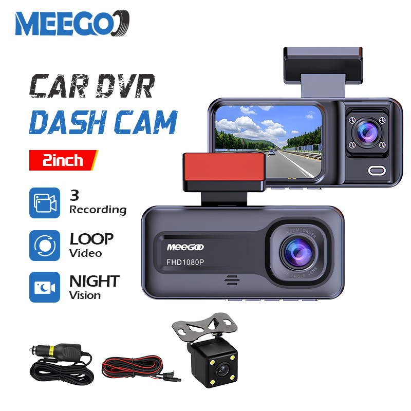 MeeGoo 2 inch Dash Cam 170° Wide Angle Night Vision 3 Lens Car Recorder ...