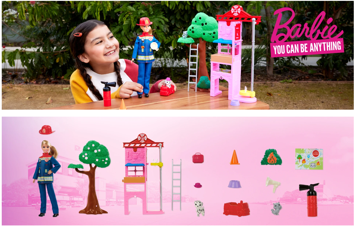 Barbie Firefighter Playset With Blonde Fashion Doll, Fire Station, 2 ...