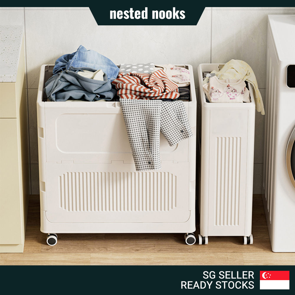 Flip Top Large Laundry Basket with Wheels Handle Slim Laundry Clothing ...