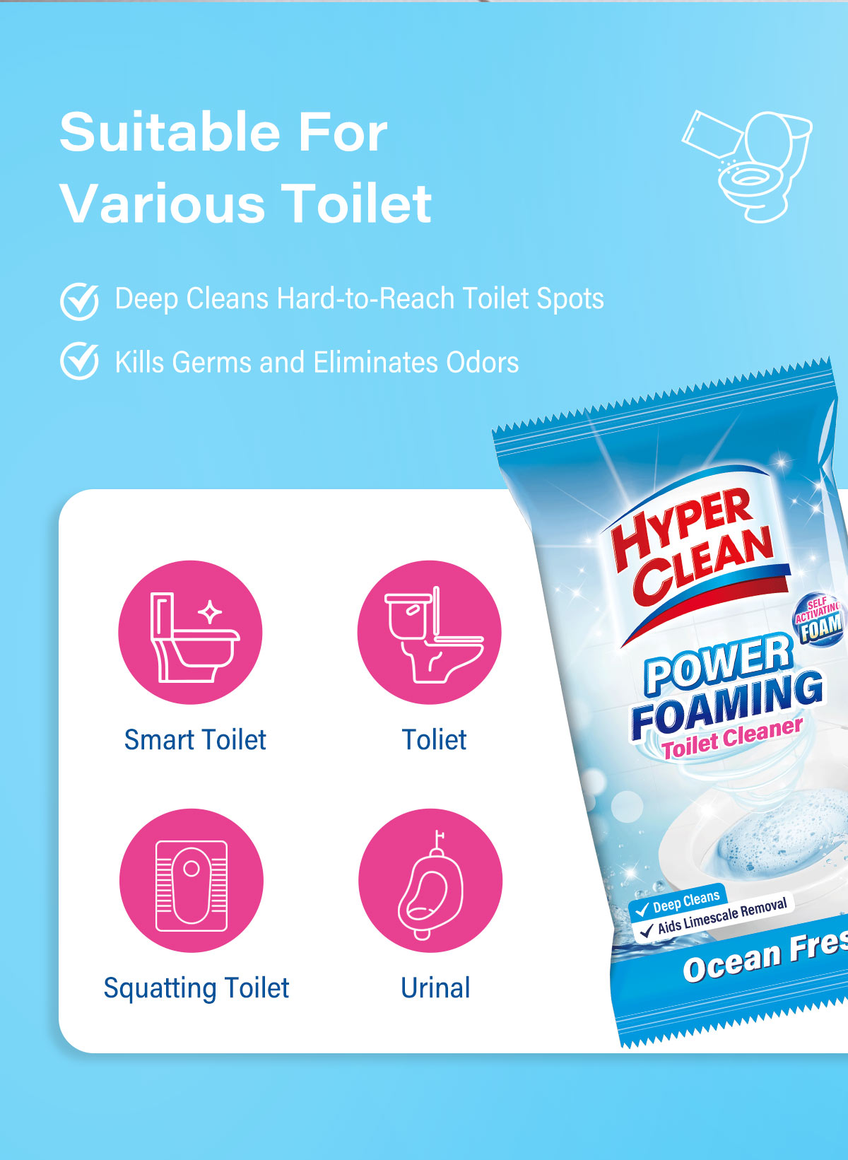 HYPERCLEAN 3 Packs Power Foaming Toilet Cleaner Toilet Bubble Removing Fresh and Odor - Fast ...