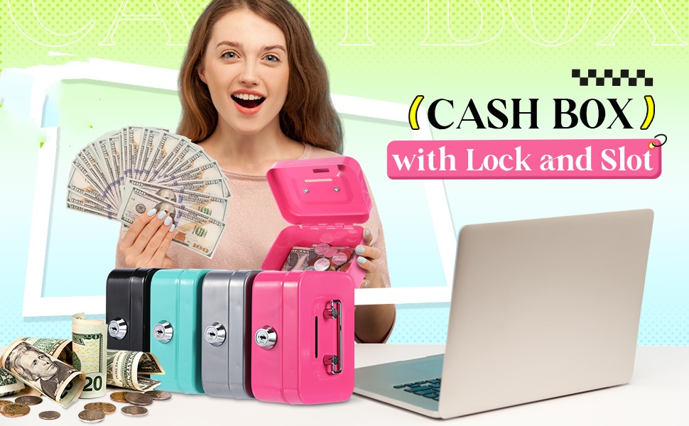 [SG] Metal Petty Cash Box Handle Tray Safe Money Coins Bill Key ...