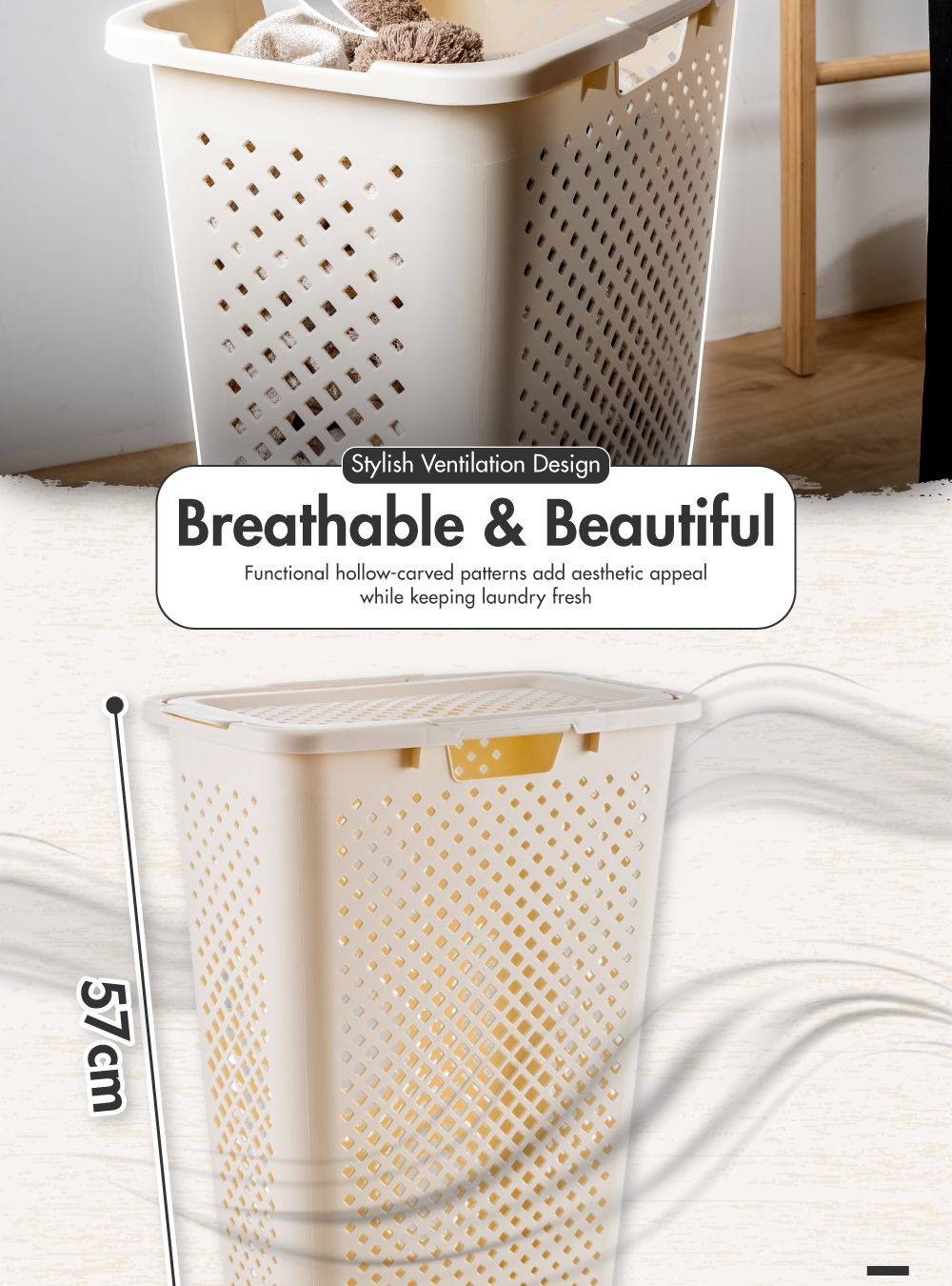 HOUZE - KRUSTY Slim 45L Laundry Basket with Flipping Lid | Organizer ...